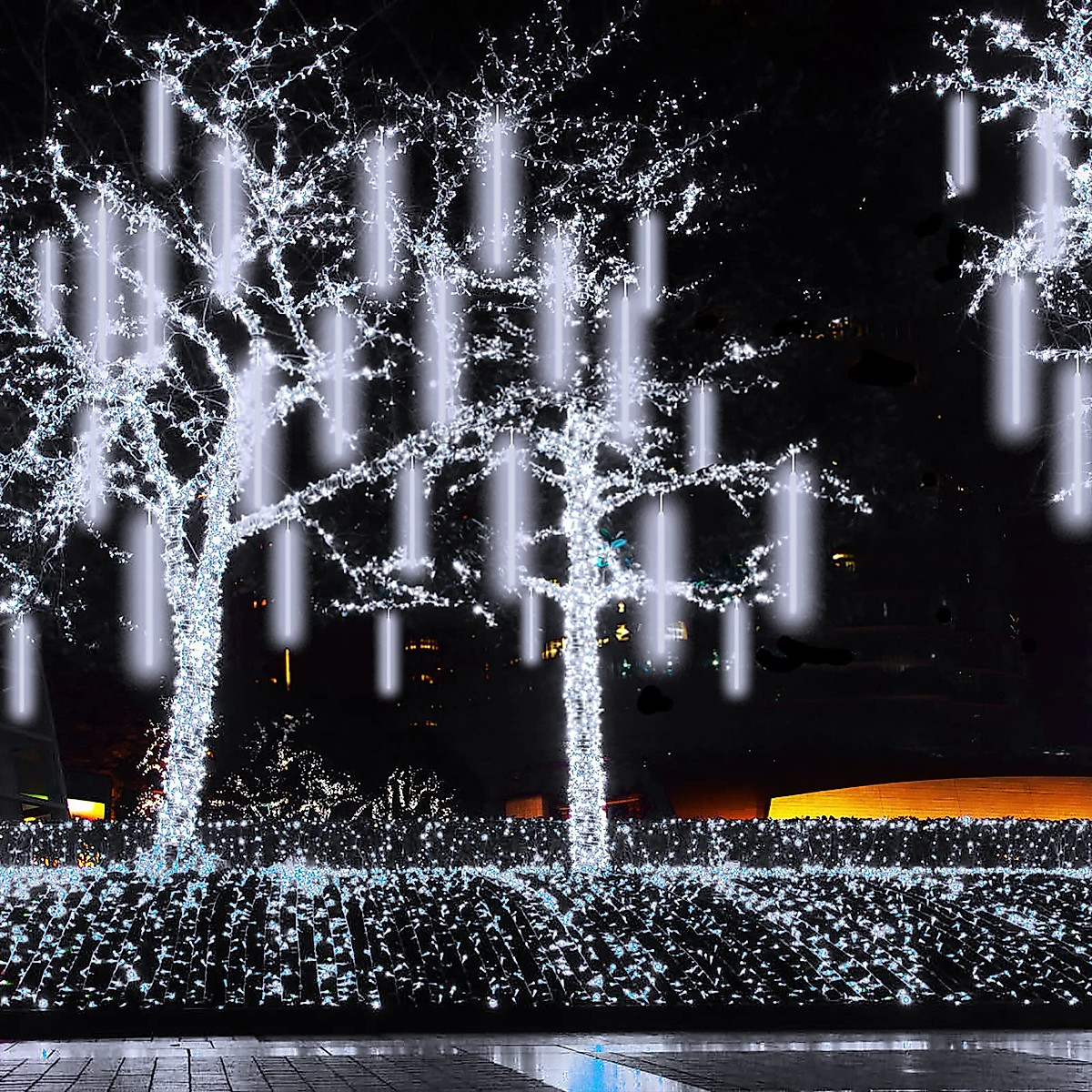 Falling Rain Drop 30cm 8 Tubes 240 LED Waterproof Outdoor Christmas Lights Cascading Icicle String Light for Indoor Outdoor Wedding Garden Tree Home Decor, White