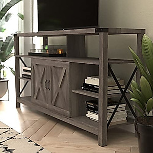 Flash Furniture Wyatt 60" Modern Farmhouse Tall TV Stand - Coastal Gray Console Cabinet - Adjustable Middle Shelf - Fixed Shelves - For TV's up to 60"