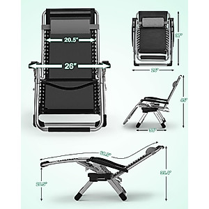 ZENPETIO Zero Gravity Lounge Chair, Outdoor Recliner Chair w/Detachable Cushion Cup Holder and Pillow, Portable Folding Anti Gravity Reclining Chair for Outdoor Camping Patio Lawn Pool, Gray