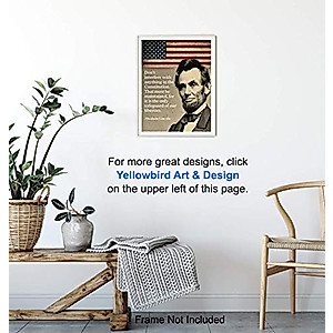Abe Lincoln Quote, American Flag Art - 8x10 Patriotic Wall Decor for Home or Office - Unique Gift for Republicans, Conservatives, Democrats, Liberals Fans - UNFRAMED Constitution Art