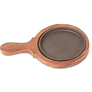 Sahishnu Online And Marketing Fajita Plate Set, Round Sizzling Brownie Sizzler Plate/Tray with Wooden Base Round Handle
