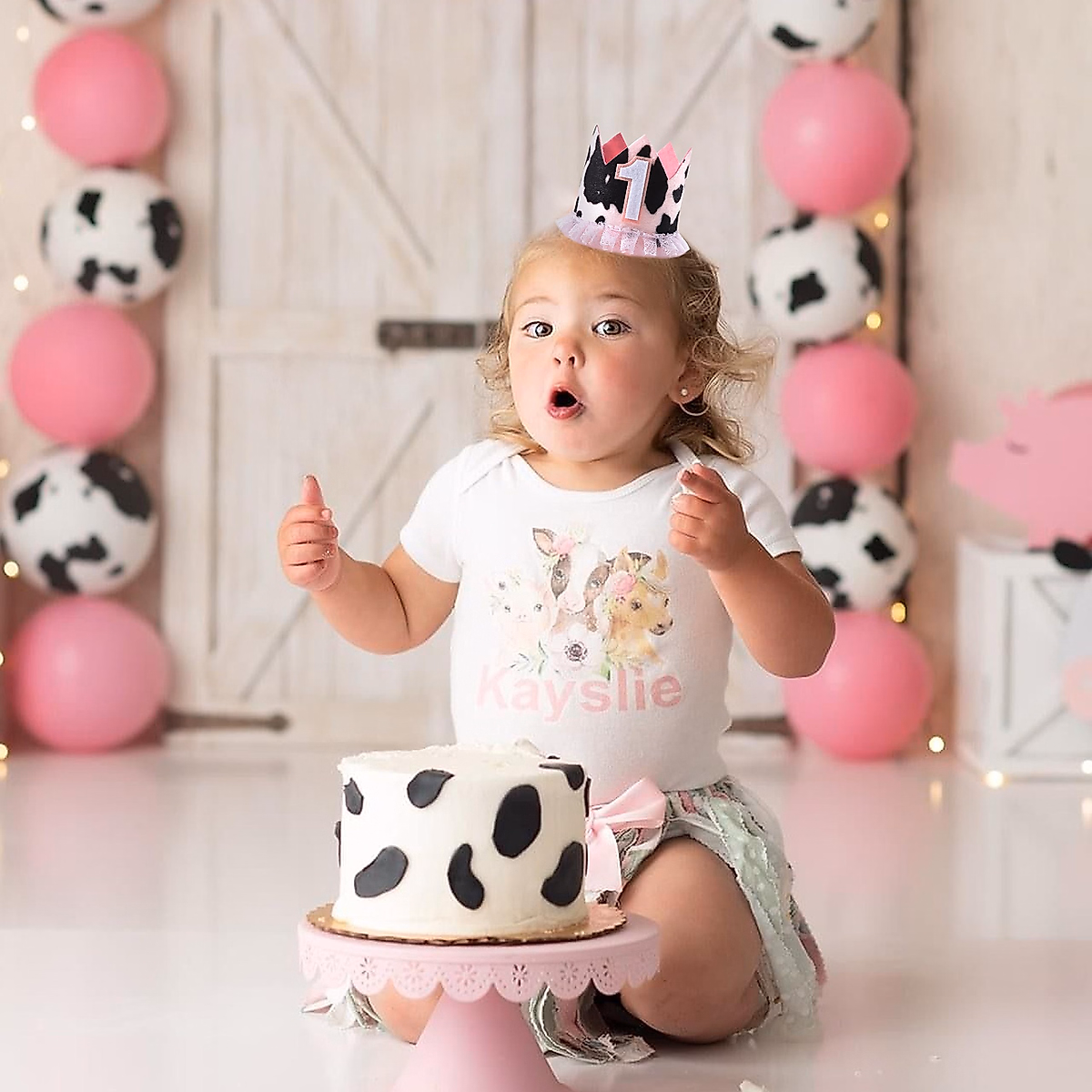 Pink Cow Birthday Party Hat/Crown - Western-Themed First Birthday Crown for Baby Girl, Party Decorations and Photo Props