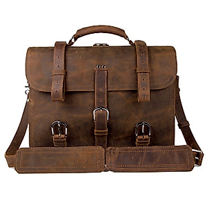 Augus Leather Messenger Bag for Men Briefcase Travel Backpack Shoulder Bag Fit 17'' Laptop