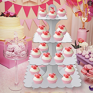 4-Tier Cardboard Cupcake Stand,2 Pack Cupcake Stand Tower, Cupcake Tower, White Cupcake Tier Stand,Square Cup Cake Stand Cardboard Dessert Cupcake Stand Holder for Parties, (White)