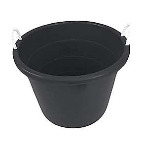 Homz Durable Plastic 17 Gallon Stackable Round Utility Storage Container Bucket Tub with Strong Nylon Rope Handle, Black (4 Pack)