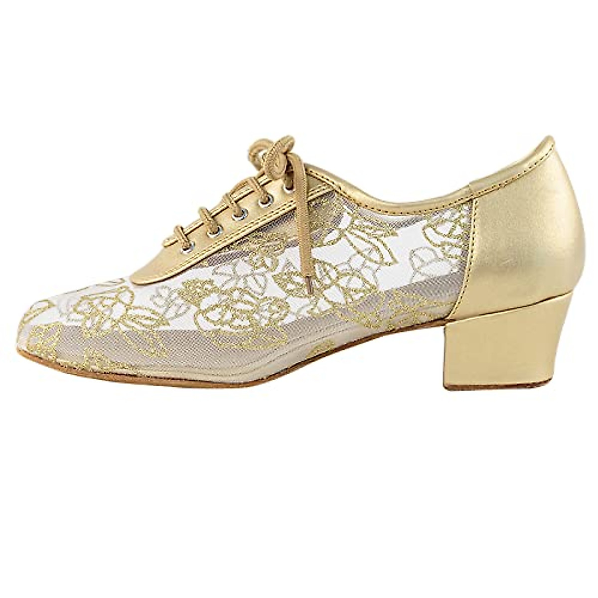 Very Fine Dancesport Shoes - Ladies' Practice, Salsa, Latin Ballroom Dance Shoes - Classic 2002-1.5-inch Heel & Canvas mesh Shoe Bag (Light Gold Leather & #79 Mesh, Size 7.5)