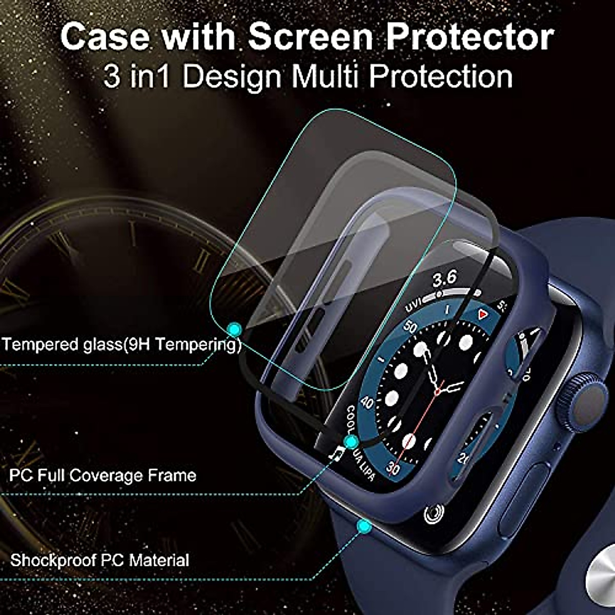 VASG 5-Pack Compatible with Apple Watch Case 44mm, Built-in HD Clear Ultra-Thin Screen Protector Cover Hard PC Case Compatible with Apple Watch Series 4/5/ 6/SE