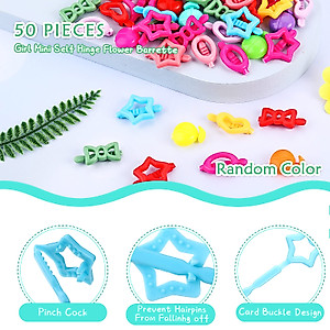 50 Pieces Plastic Barrettes Self Hinge Barrettes for Girl Mini Flower Bow Hair Colorful 80s 90s Cute Clip Multi Design Plastic Hair Pin in Candy Heart Star Shape Accessory(Classic Style)