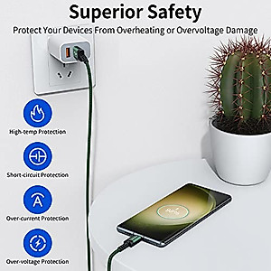 Car Carplay Cable for iPhone 15 15 Pro Max 15 Plus Cable, (3.3ft 2-Pack) USB A to USB C 3A Fast Charging Braided Charge Cord Compatible with Samsung Galaxy S20 S10 S9 S8 Plus,USB C Charger(Green)