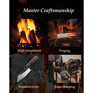 Meat Cleaver Knife High Carbon Steel Hand Forged Kitchen Chef Knives 7 Inch Full Tang Viking Knife with Sheath Butcher Boning Knife for Meat Cutting Outdoor Camping BBQ