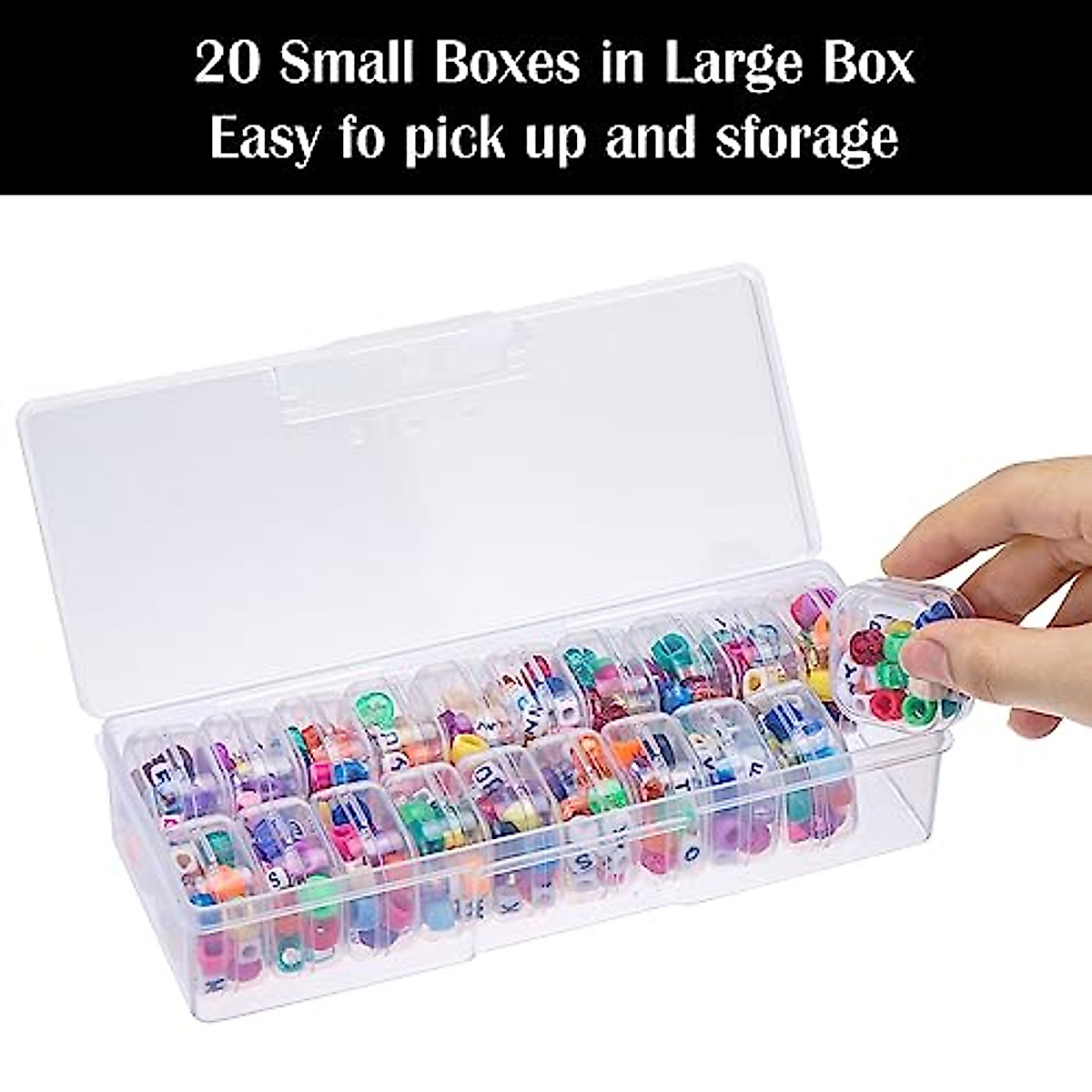 Quefe 40pcs Bead Organizers in A Clear Organzier Box, 2 Sets Clear Plastic Diamond Painting Storage Container with Mini Boxes for Craft Organziers and Storage Art Embroidery Nail Accessories