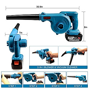 Cordless Leaf Blower, GOWAACHO 21V 2-in-1 Electric Handheld Sweeper/Vacuum with 2*4.0Ah Rechargeable Battery & Charger for Blowing Leaf, Cleaning Dust, Car, Computer Host, Small Trash