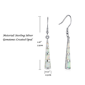 FANCIME 925 Sterling Silver White Opal Earrings Dainty Long Striped Drop Hypoallergenic Earrings October Birthstone Fine Jewelry for Women