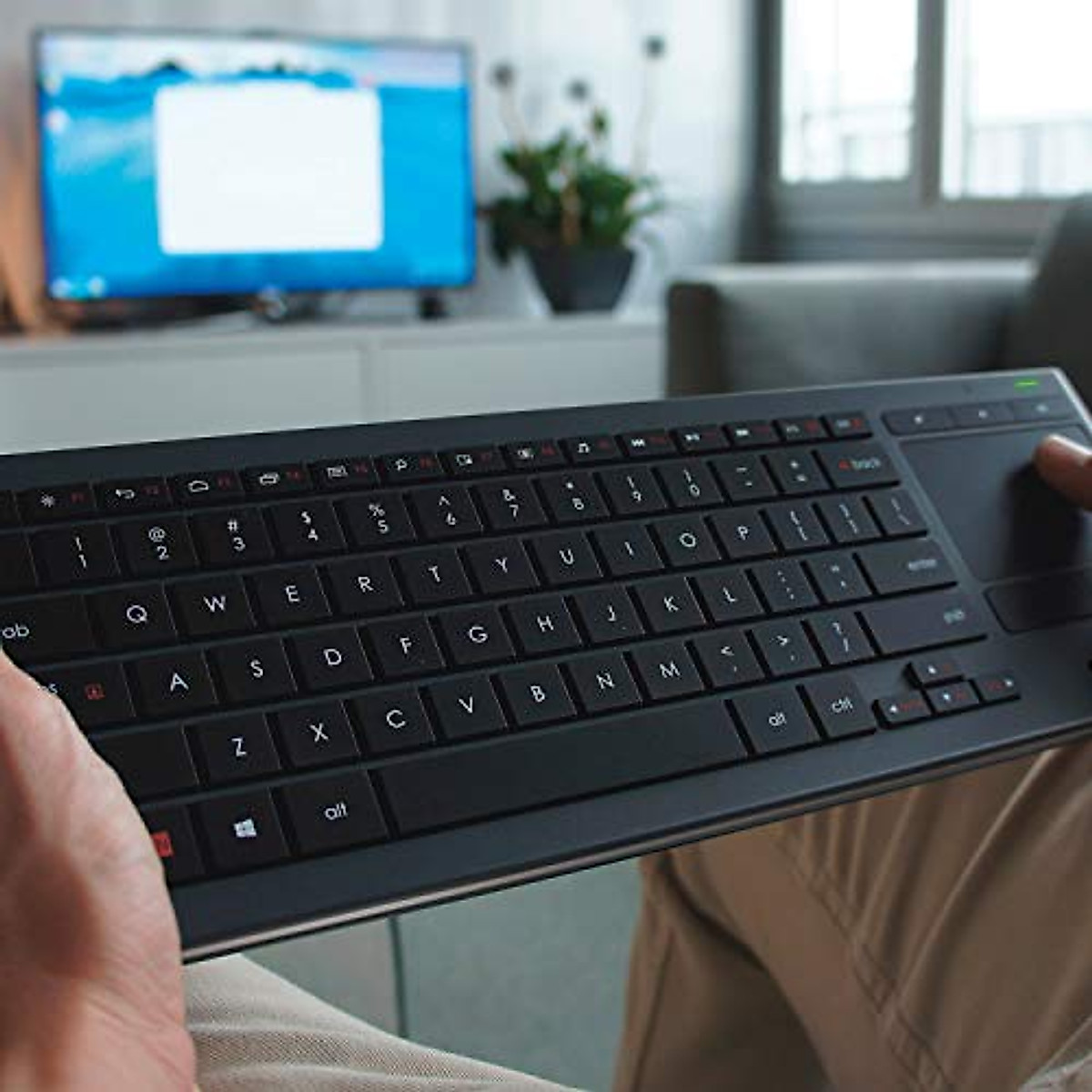 Logitech K830 Illuminated Living-Room Keyboard with Built-in Touchpad – Easy-access Media Keys and Shortcut Keys for Windows or Android