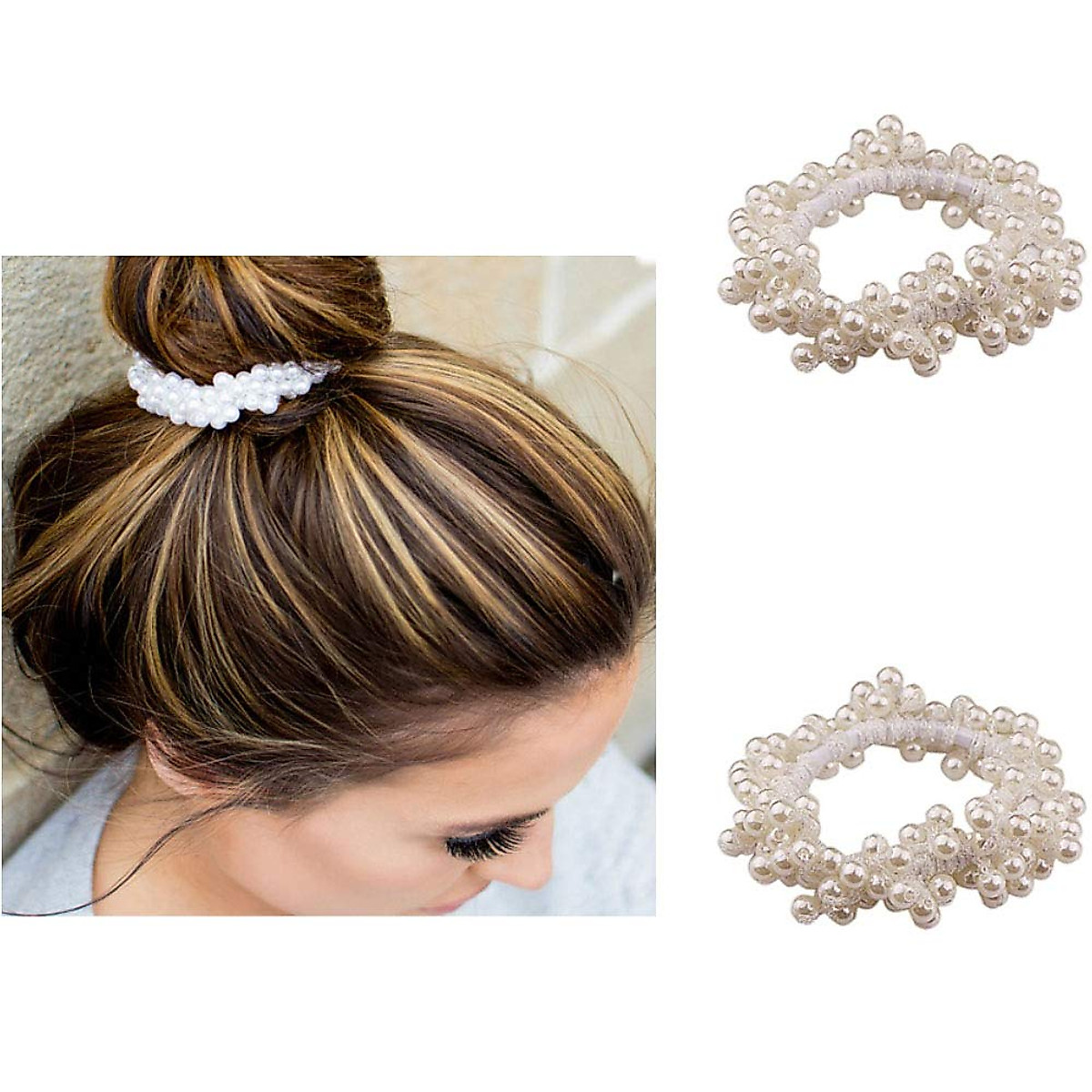 QULSE Pearl Hair Ties White Weave Hair Scrunchies Stretch Hair Rope Accessories for Women and Girls(white)