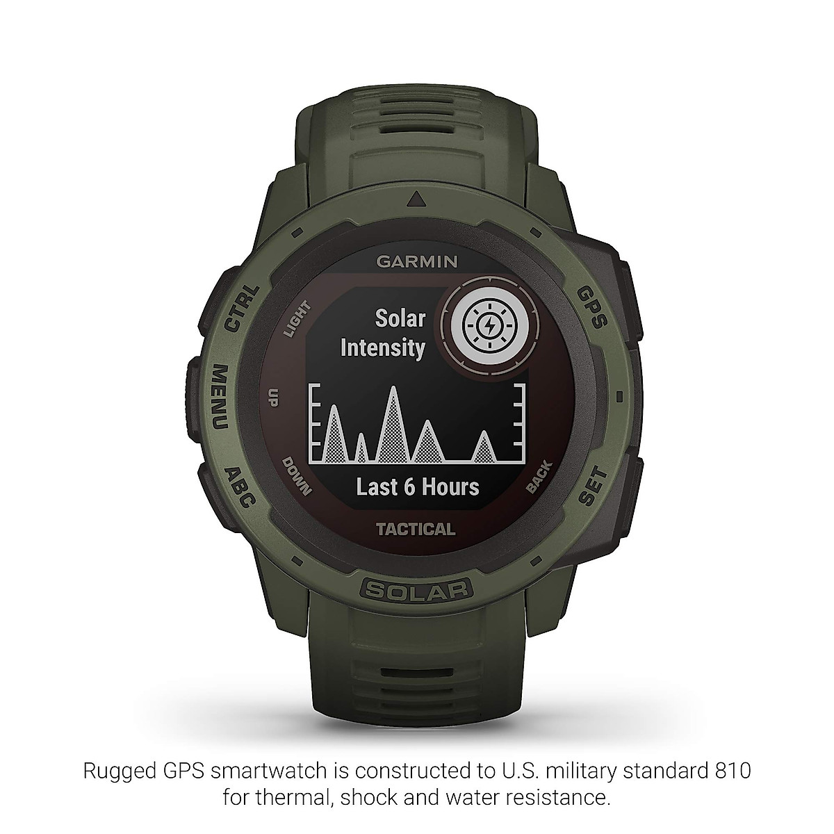 Garmin Instinct Solar Tactical, Solar-Powered Rugged Outdoor Smartwatch with Tactical Features, Built-in Sports Apps and Health Monitoring, Moss Green (Renewed)
