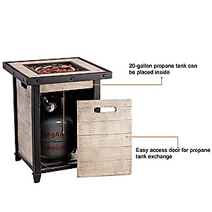 20" Outdoor Patio Propane Fire Pit Table, 40,000 BTU Auto-Ignition Gas Heater Column with Realistic Faux Wood Pattern, ETL Certification, for Outside Garden Backyard Deck
