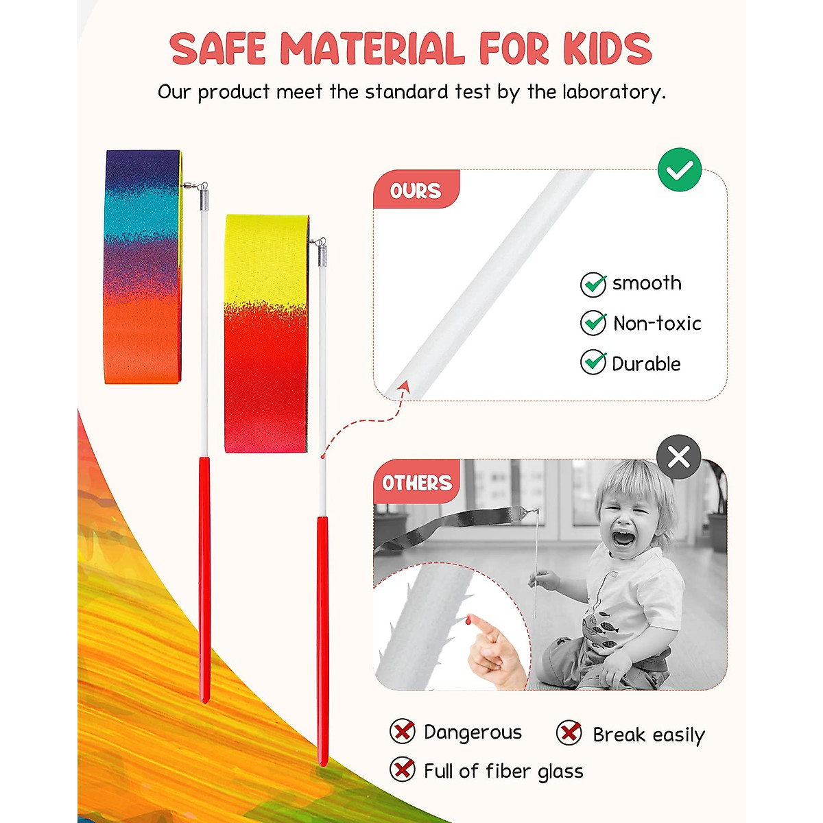 JoyCat 12 Pack Dance Ribbon Party Favors for Kids,Rainbow Birthday Decorations,Unicorn Princess Fairy Party Supplies,Girls Party Games,Gymnastics Goody Bag Stuffers