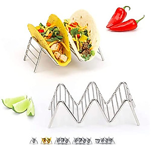 Taco Holders Set of 2 Premium Stainless Steel Stackable Stands, Each Rack Holds 2 or 3 Hard or Soft Tacos, Five Styles Available By 2lbDepot
