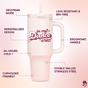 VIOLET & GALE Dance Team Gifts, Dancer Gift For Girls - Retro Design - 40oz Insulated Tumbler with Handle - In My Era Cup Water Bottle for Latin Ballroom Salsa Teacher