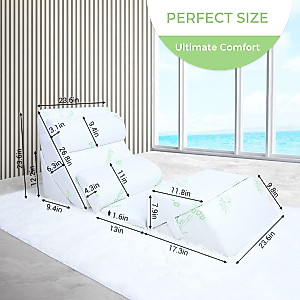 COOLBEBE 7pcs Bed Wedge Pillow Set, Premium Foam Orthopaedic Wedge Pillow for Back Neck Leg Pain Relief - Adjustable & Comfortable - Great for Sleeping, Reading, Rest Elevation