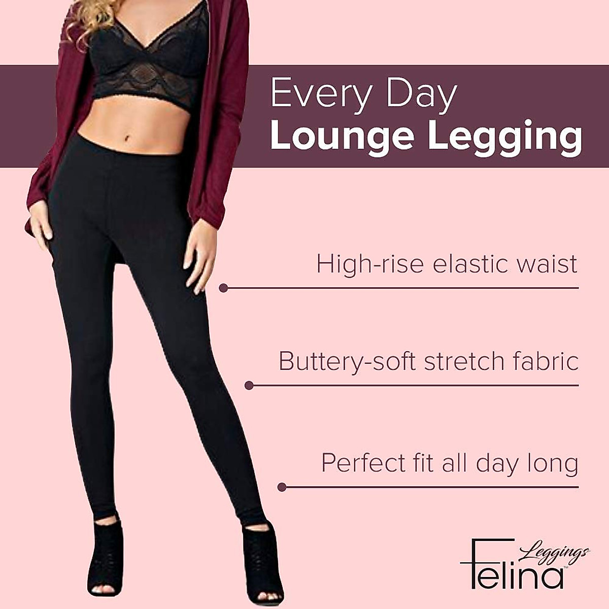 Felina | Velvety Soft Lightweight Style 2801 Leggings | Moisture Wicking | Yoga | 6 Pack (Small, Black)