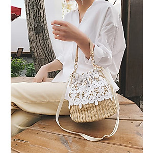 Straw Bag Beach Bag Small Tote Bag Shoulder Bag Flower Lace Handbag Satchel Crossbody Bag Purses 2023