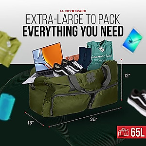 Lucky Travel Duffel Bags 65L, Gym Bag, Travel Bag & Large Duffle Bag for Men, Foldable Overnight Weekender Bags for Women & Men with Adjustable Shoulder Strap, Loden Green