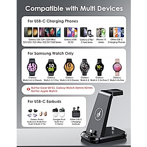 VCVS 36W USB C Super Fast Charging Station for Samsung Phones Watches Earbuds, 3 in 1 Wireless Charger for Samsung Galaxy Watch 6/5/4/3, Galaxy S24/S23/S22/21/20,Note20/10,Z Fold/Flip 5/4,USB-C Buds