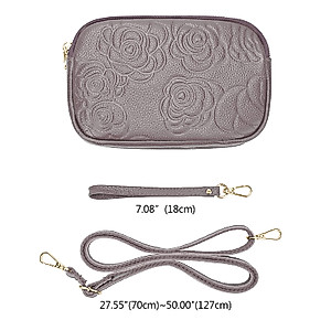 YALUXE Flower Clutch Wristlet Coin Purse Triple Zipper Pocket Womens Genuine Leather Zipper Wallet Pouch