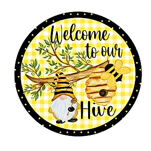 Gnome Bee Round Area Rug Spa Mat Runner, Non-Slip & Absorbent Accent Rug, Washable Chair Mat for Vanity Bathtub Shower Entryway Patio Porch 24" Diameter