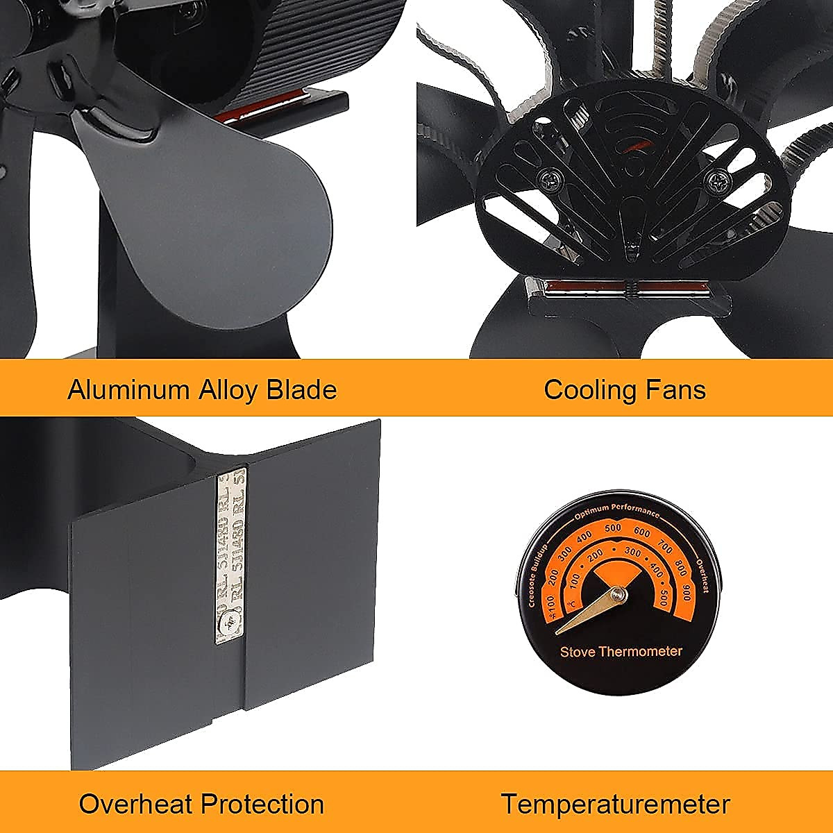 Melelly Fireplace Fan, Heat Powered Wood Stove Fan with 5-Blade for Wood/Log Burner/Fireplace Efficient Heat Distribution Fan