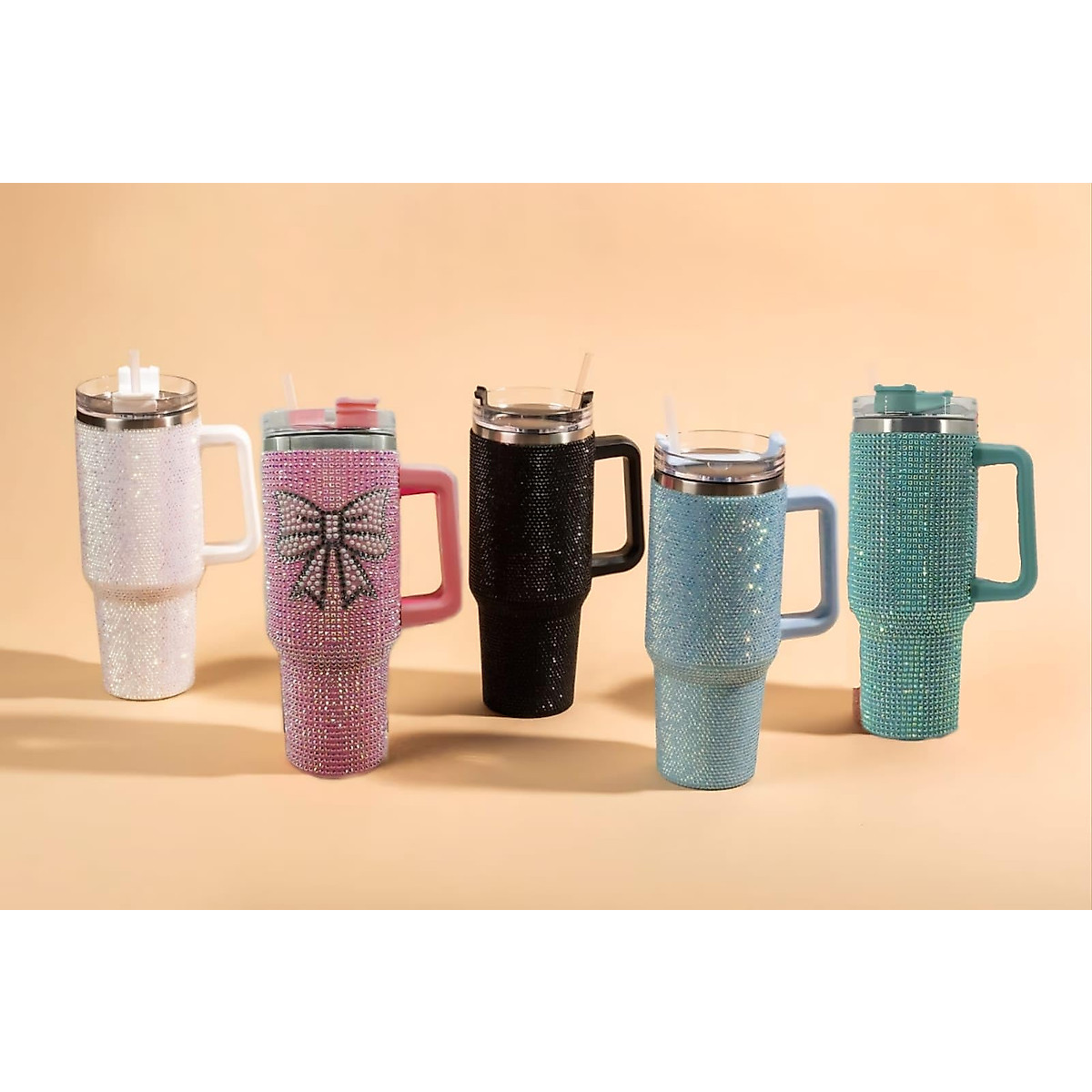 40 oz Black Bling Tumbler With Handle Rhinestones Tumbler With Lid and Straw Fix for Car Cup Holder Insulated Stainless Steel Double Wall Water Cup Travel Mug Tumbler.