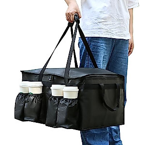 musbus Insulated Food Delivery Bag with Cup Holders/Drink Carriers Premium XXL, Great for Beverages, Grocery, Pizza, Commercial Quality Hot and Cold