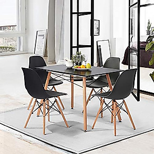 FurnitureR 43.3 Inch Modern Rectangle Dining Table with Round Beech Wood Legs for Home Kitchen Living Room Corner Small Spaces Leisure, Black