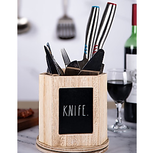 Rae Dunn Kitchen Spinner - Wooden Kitchen Organizer for Forks, Knives & Spoons – Silverware Organizer - Small Rustic Wood Caddy for Kitchen Utensils and Cutlery – Stylish Organization for Home Decor