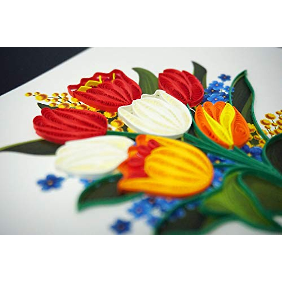 Flower Quilling Cards - Unique Paper Handmade Greeting Cards For Christmas, Birthday, Love, Anniversary, Mother's Day, Thank You, Valentine - Color Art Quilled Cards Gift (Tulips)