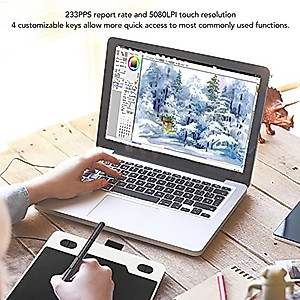 Graphics Drawing Tablet - 8192 Levels Pressure Sensitivity Drawing Tablet, Digital Art Tablets with 4 Customizable Keys for Desktop, Laptop, Mobile Phone, 5080LPI Touch Resolution(White)