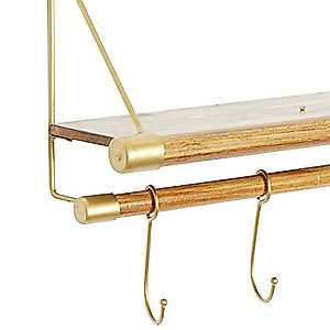 Deco 79 Wood 1 Shelf and 5 Hangers Wall Hook, 23" x 6" x 14", Gold
