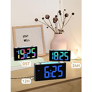 Mesqool Digital Alarm Clock with Bed Shaker & RGB LED Display - Loud for Heavy Sleepers, 7-Color Night Light & Dimmer, Easy Set for Kids, Teens, Elders & Hearing Impaired
