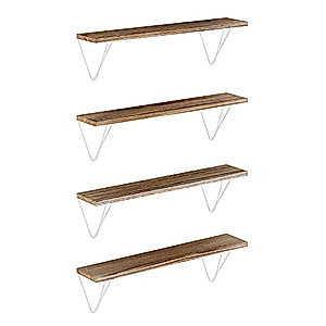 Wallniture Colmar Floating Shelves Living Room Decor Bathroom Organizer Bedroom Decor Bookshelf for Office Kitchen Organization Burnt, White Bracket Set of 4