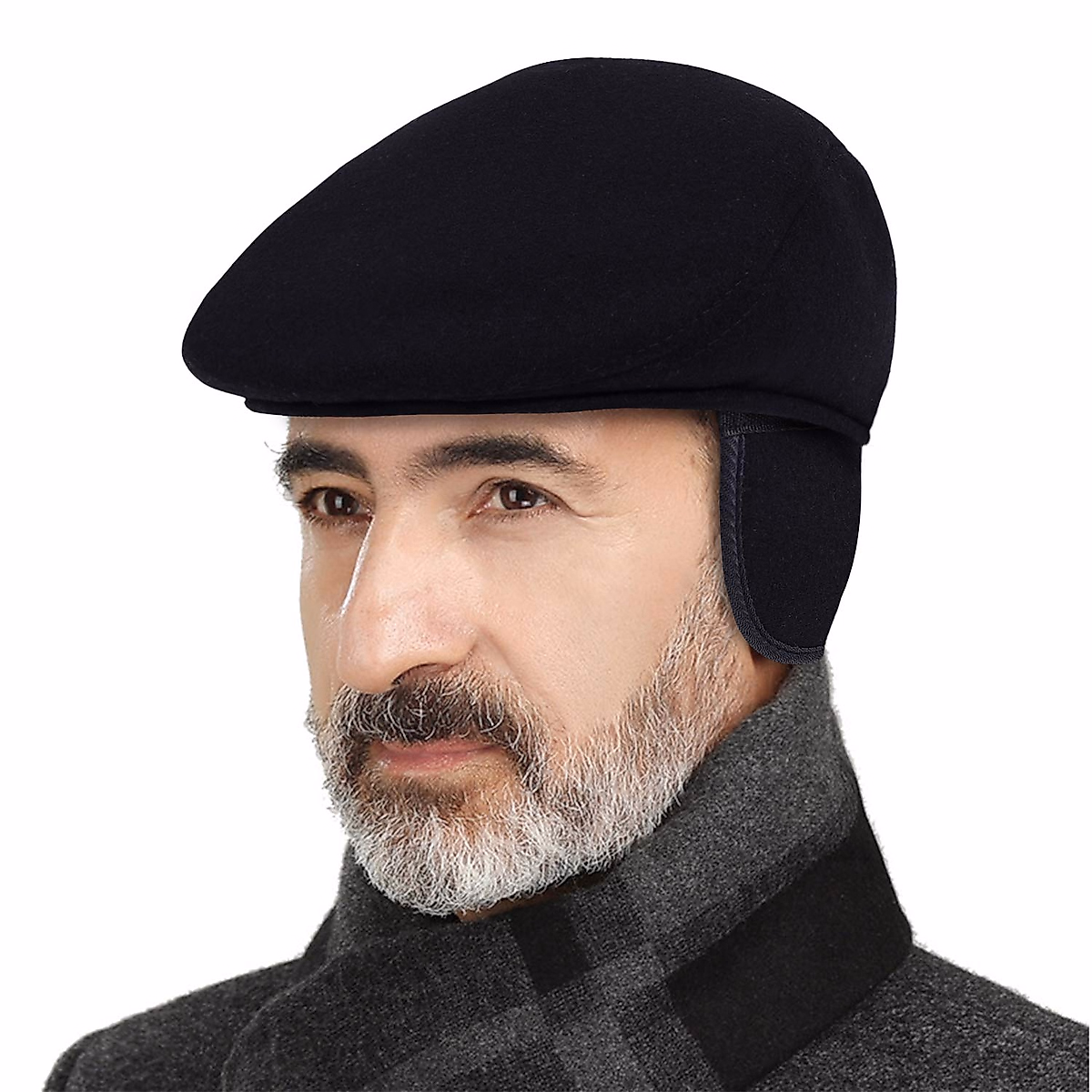 DOCILA Fashion Wool Flat Cap with Ear Flaps Black Winter Cold Weather Neck Warmers Newsboy Ivy Caps British Cabbie Beret Hats Earflap Dress Hat