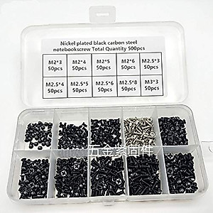 500Pcs M2 M2.5 M3 Screw Flat Head Machine Screws for Laptop Notebook Screws Set Kit for Computer Small Black Bolts SCRW-041919