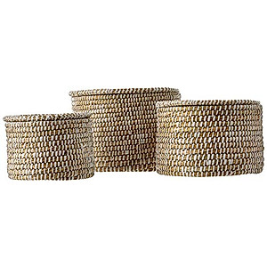 Creative Co-Op Whitewashed Woven Seagrass Lids (Set of 3 Sizes) Baskets, White