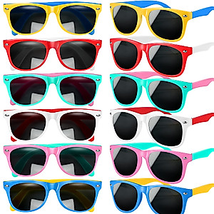 GINMIC Valentines Kids Sunglasses Party Favors, 12Pack Neon for Kids, Boys and Girls, Great Gift Birthday Supplies, Beach, Pool Favors, Fun Gift, Toys, Goody Bag Favors - 80’s Accessories