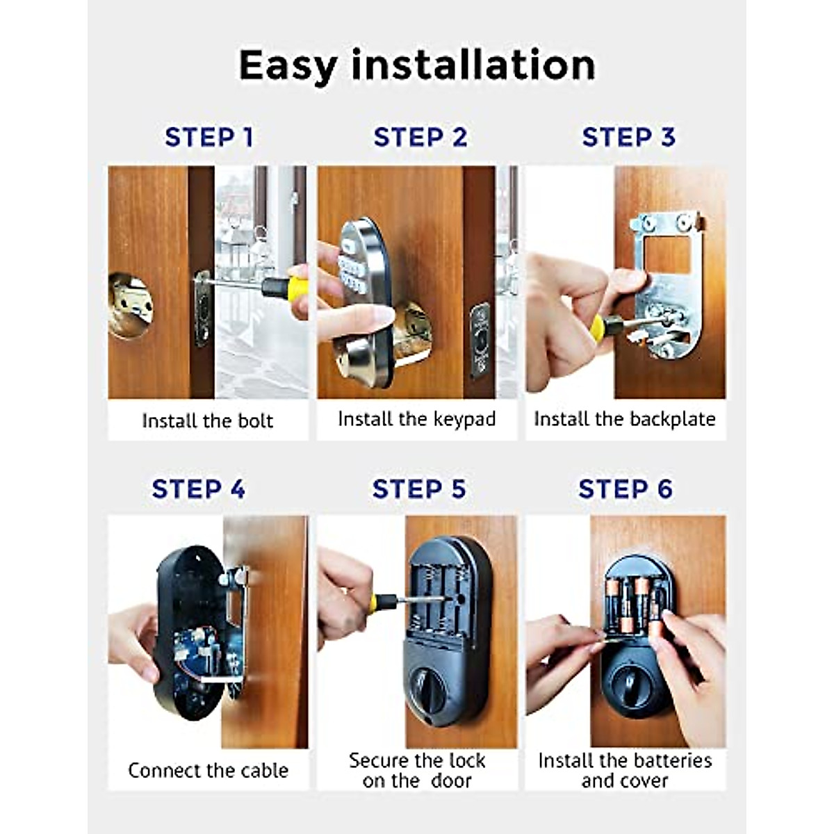 Hugolog Keyless Entry Door Lock with Keypad,Deadbolt Lock Electronic, Motorized Auto-Locking Easy Easy Installation High Security Material for Metal Home & Office
