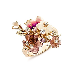 Anthia Jewelry Womens 925 Sterling Silver Elegant Multi Gemstones Multicolor Sparky Cubic Zirconia Filigree Floral Flowers Lovely Fashion Jewelry Accessory Gorgeous Band Ring, Purple & Pink, Size 6