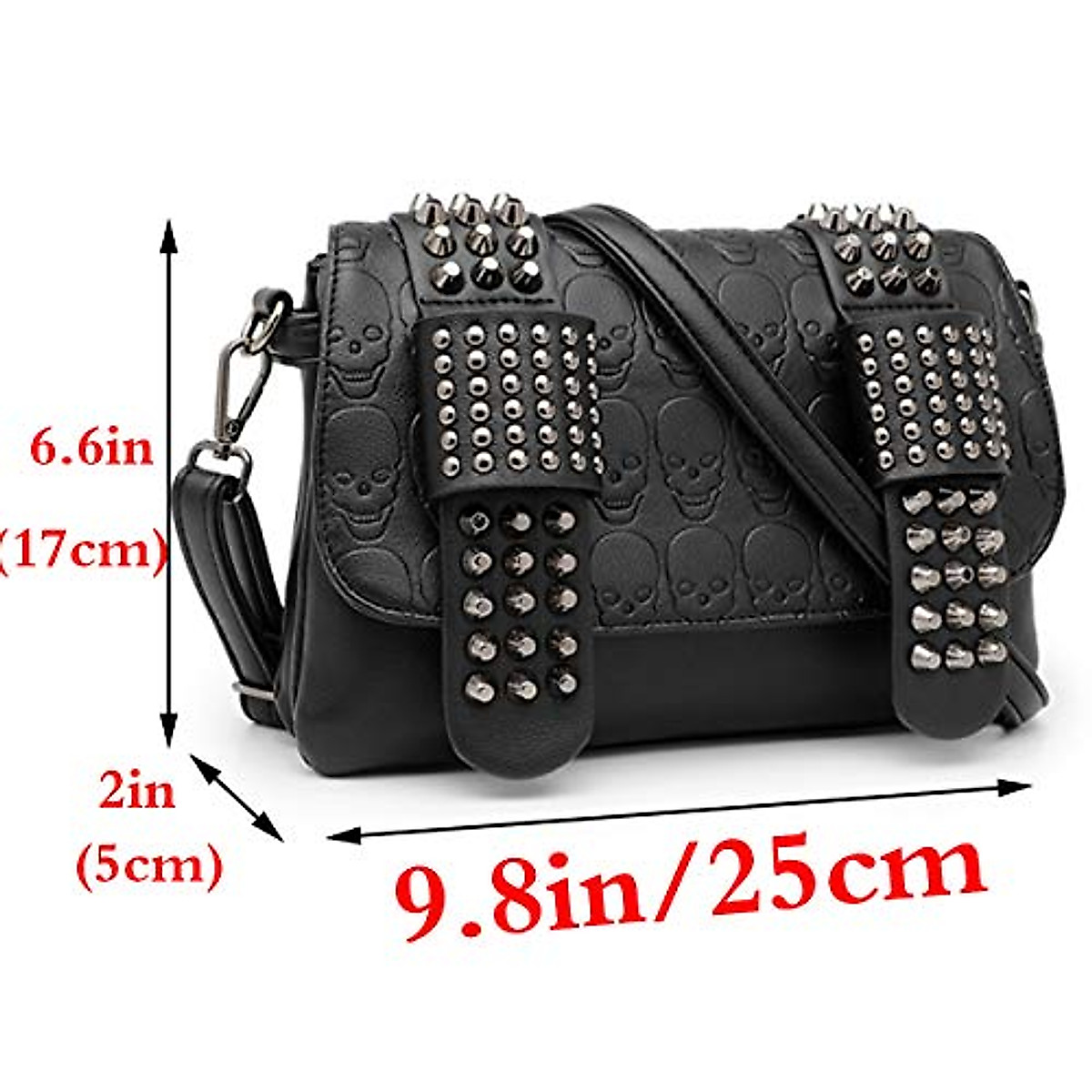 RainboSee Women Punk Skull Shoulder Top-Handle Bag Rivet Purse Handbag Chain Satchel Tote Black