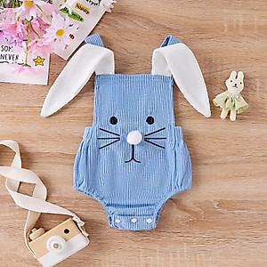 Gueuusu My First Easter Baby Boy Girl Outfit Bunny Costume Rabbit Ear Sleeveless Romper Overalls Infant Rabbit Cosplay Outfit (Blue, 0-3 Months)