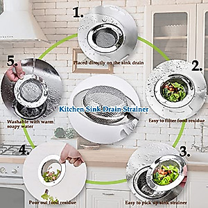 YOKELLMUX Kitchen Sink Drain Strainer - 2 Pcs Stainless Steel Sink Strainer, Food Strainer for Kitchen Sink, Rust Free Basket Food Catcher for Most Kitchen Sinks, Large Wide Rim 4.5 Inch